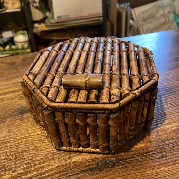 Source Unknown | Accents | Vintage Boho Bamboo Octagon Lidded Hinged ...